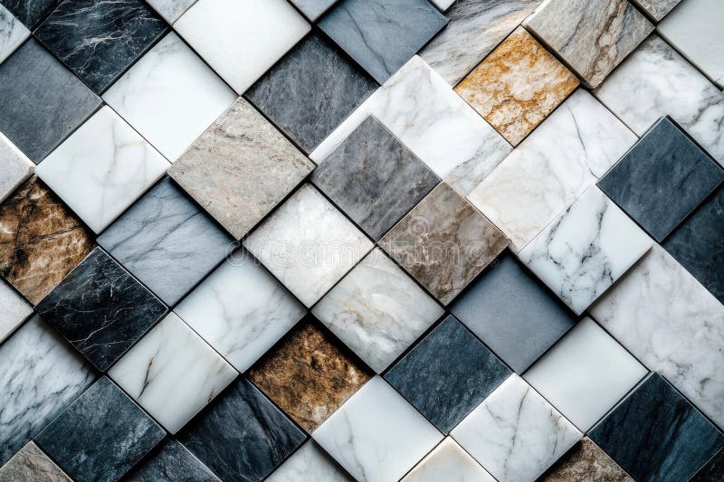 Monochrome Geometric Tiles, Grey and White Marble Tiles Arranged in a ...
