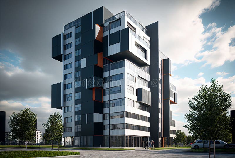 Grey and White Modern Contemporary Design Building Concrete with Tree ...