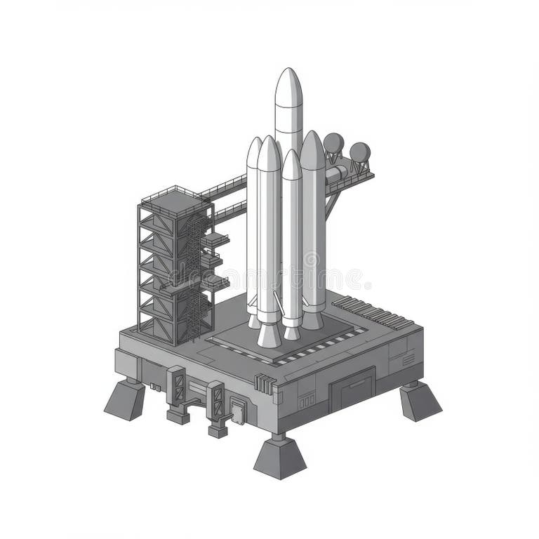 Grey and White Pixelated Rocket Launchpad Model Stock Illustration ...