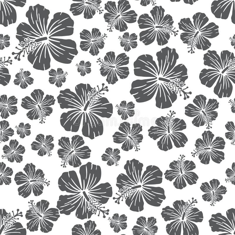 Grey on White Random Hibiscus Flower Seamless Repeat Pattern Background ...