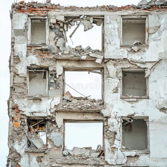 Grey and White Rubble of Destroyed Building Against White Background ...