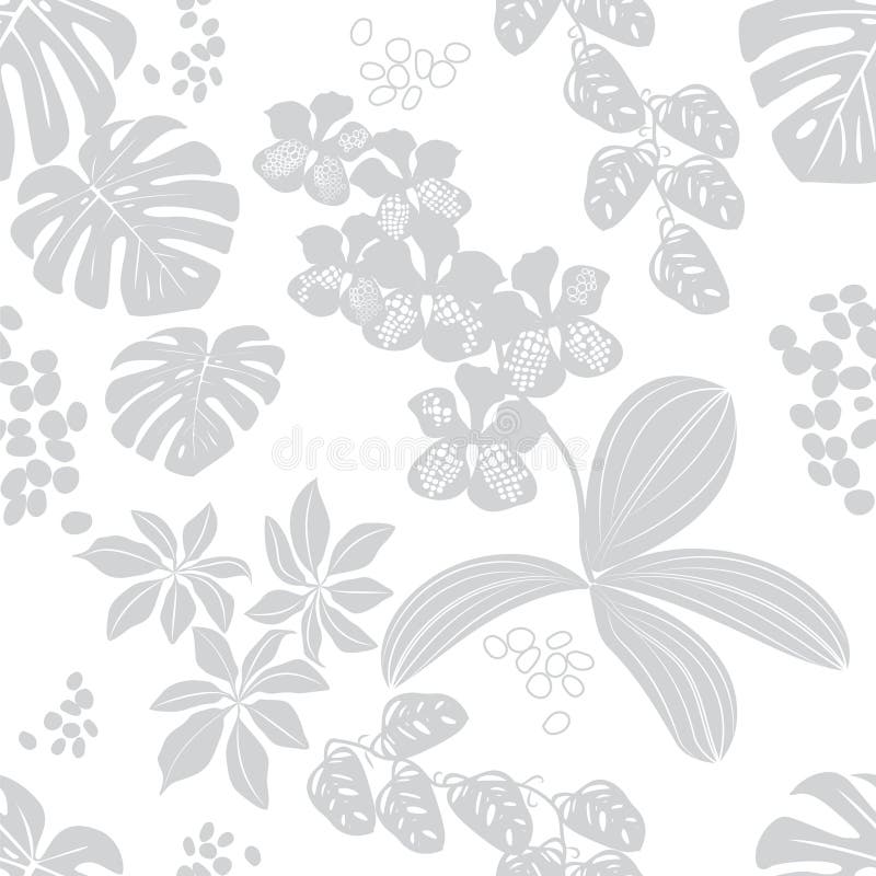 Grey-white Seamless Pattern Tropical Flowers.vector Illustration Stock ...