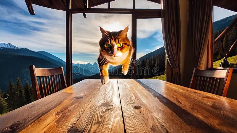Cat Jumping on the Table, AI Generated Stock Footage - Video of tabby ...