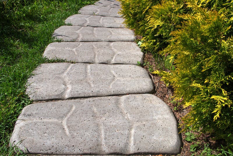 Grey Wide Path or Trail of the Embossed Patterned Shaped Concrete Slabs ...