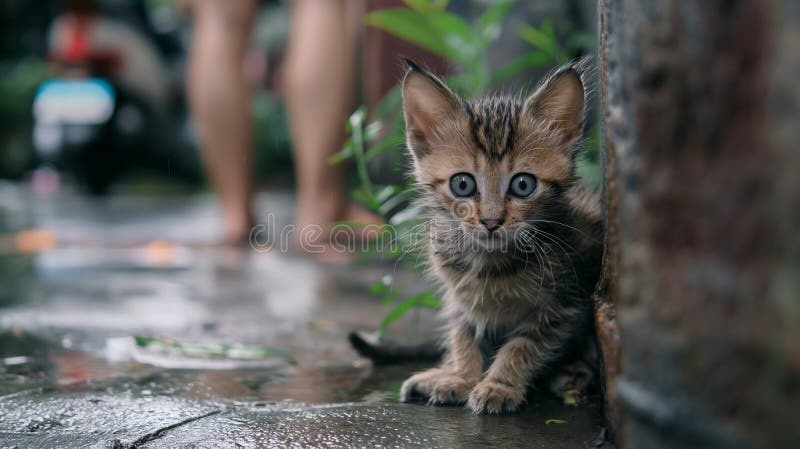 Grey Wild Kitten is Staring at the Camera Stock Image - Image of street ...