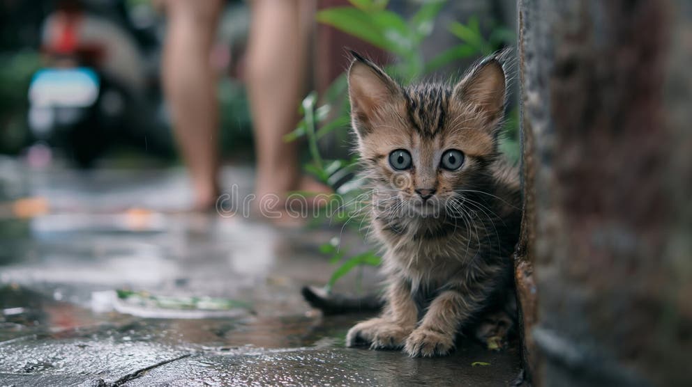 Grey Wild Kitten is Staring at the Camera Stock Image - Image of street ...