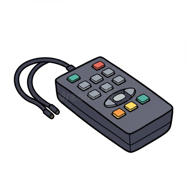 Grey Wired Remote Control with Colorful Buttons Stock Illustration ...