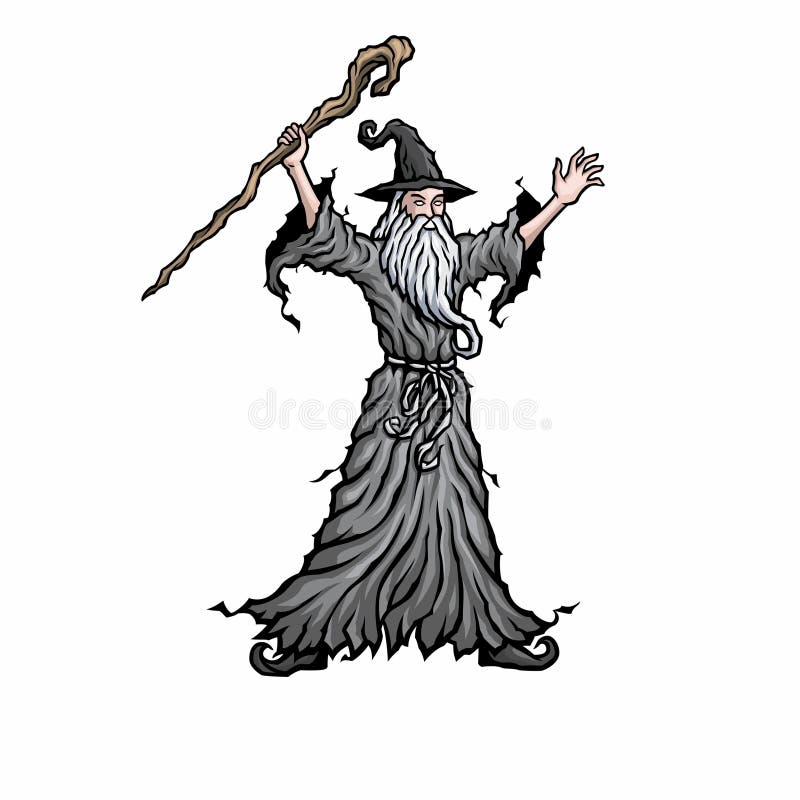 Grey wizard stock vector. Illustration of witch, halloween - 354268906