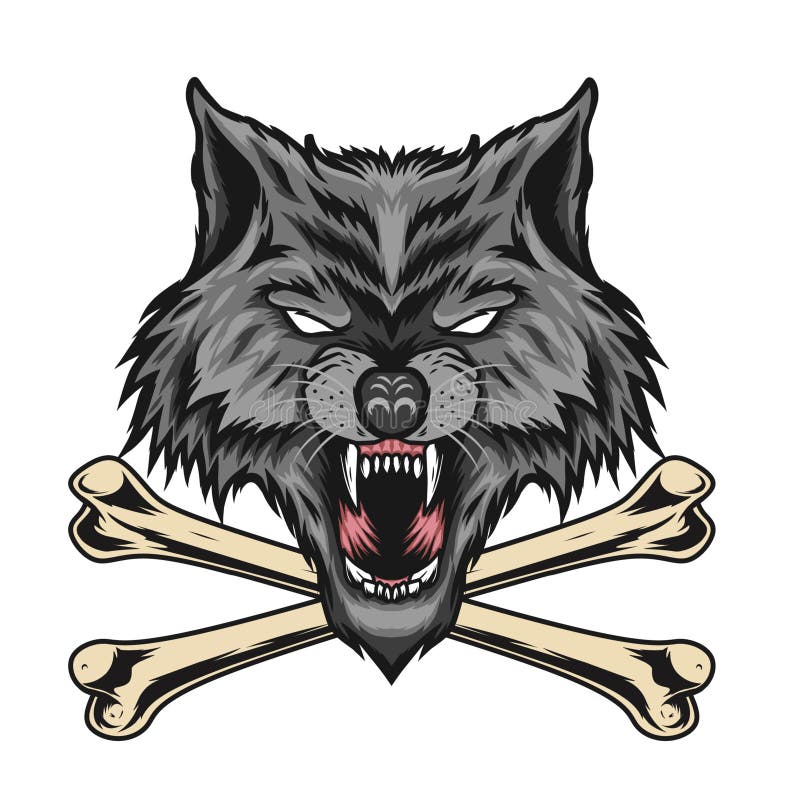 Grey Wolf with Crossbones Illustration Stock Vector - Illustration of ...