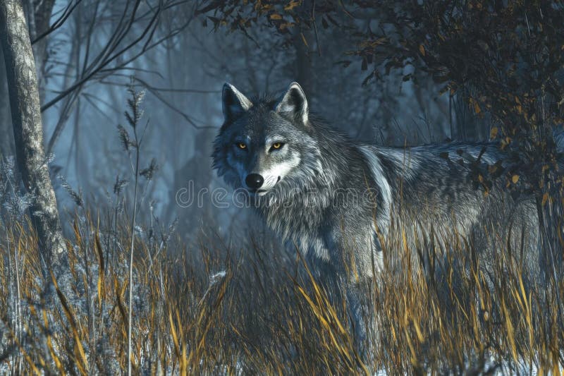 Grey Wolf in the Foggy Forest. Wolf Background Stock Illustration ...