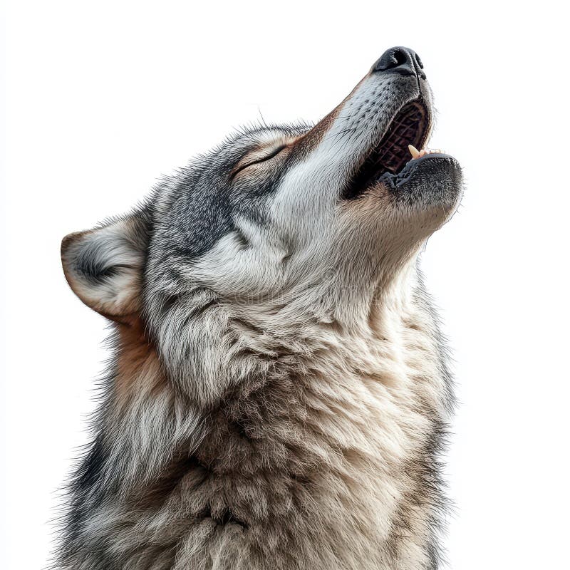 Grey Wolf Howling Majestically Isolated on White Background Stock ...