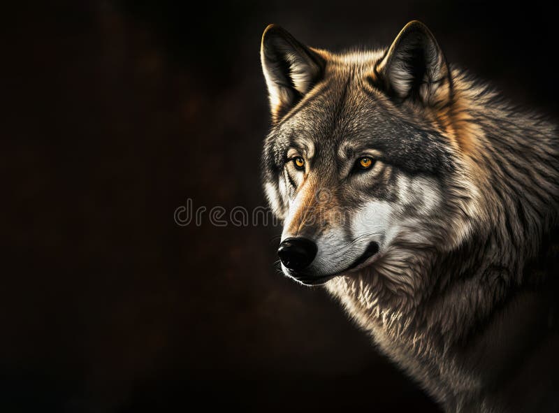 Grey Wolf Portrait with Copy-space, Generative AI Stock Illustration ...