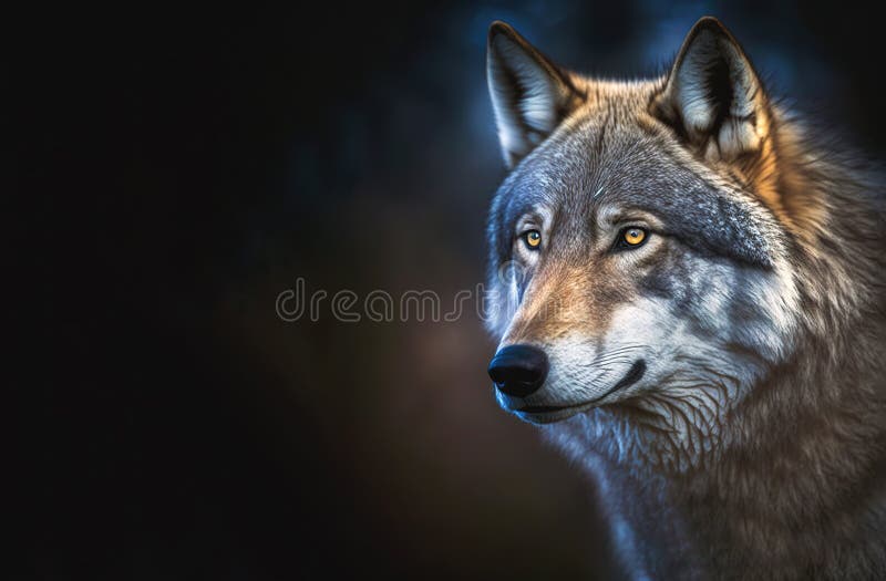 Grey Wolf Portrait with Copy-space, Generative AI Stock Illustration ...
