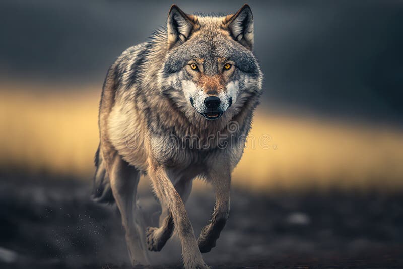 Grey Wolf Running, Hunting and Attacking, Predator, Generative AI Stock Illustration ...