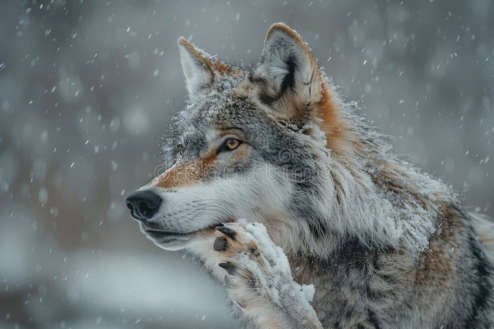 A Grey Wolf is Standing with Long Claws on His Face Stock Illustration ...
