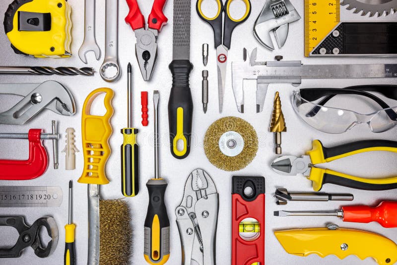 Working Desk with Different Professional Tools and Instruments. Top ...