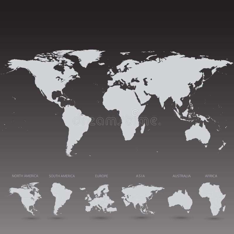 Map Of The World Black And White Labeled Continents