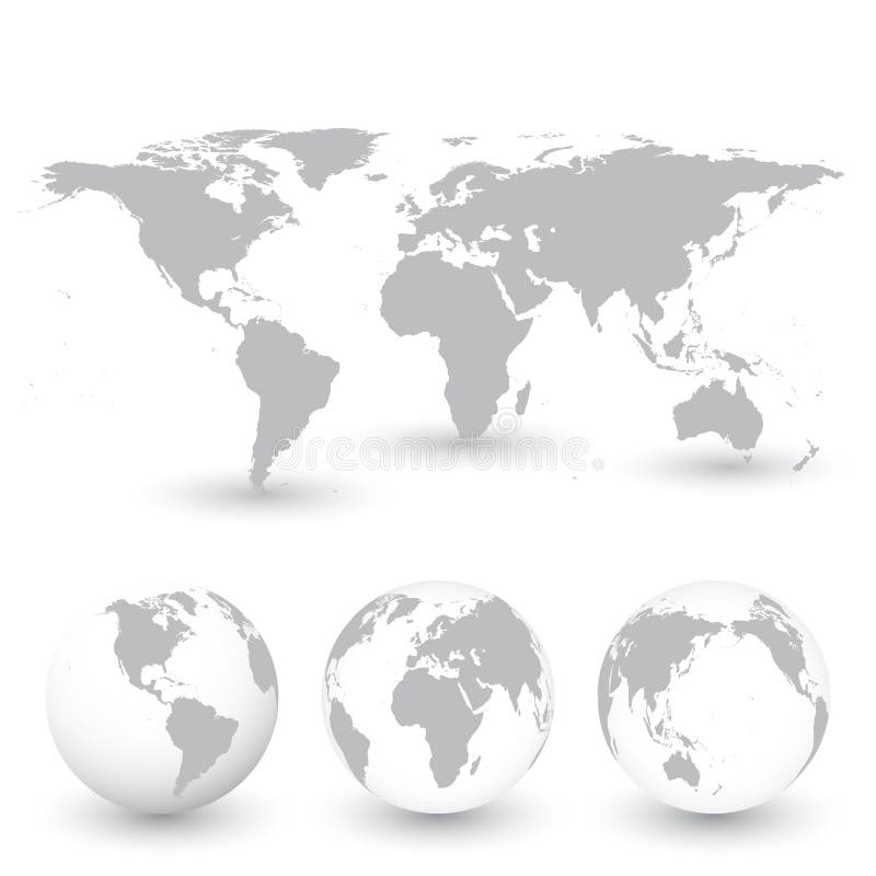 Grey World Map and Globes Vector Illustration Stock Vector ...
