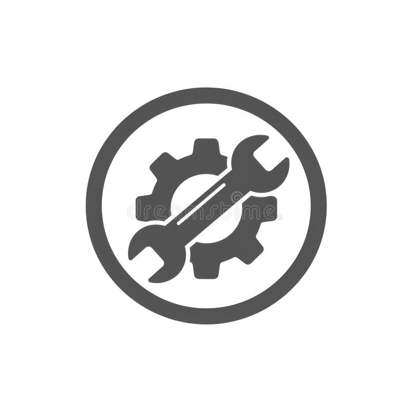 Grey Wrench and Gear Icon in a Circle Stock Illustration - Illustration ...