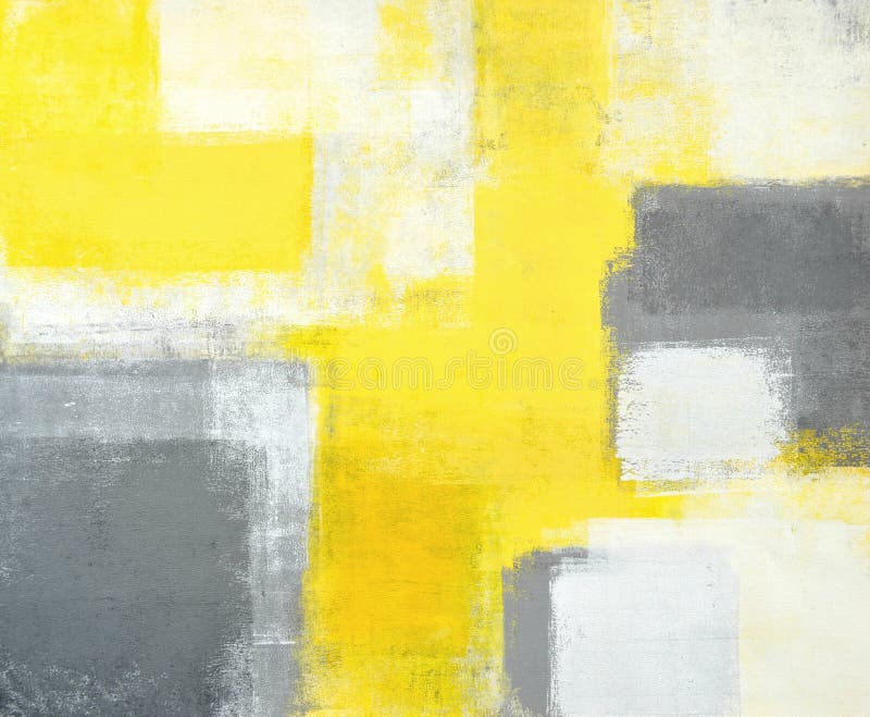 Grey and Yellow Abstract Art Painting Stock Image - Image of interior ...