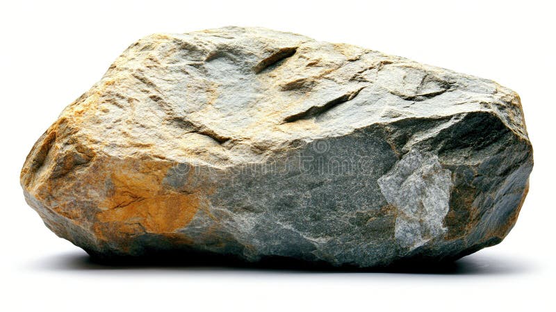 Grey-yellow Boulder Isolated on White Background, Studio Shot, Geology ...
