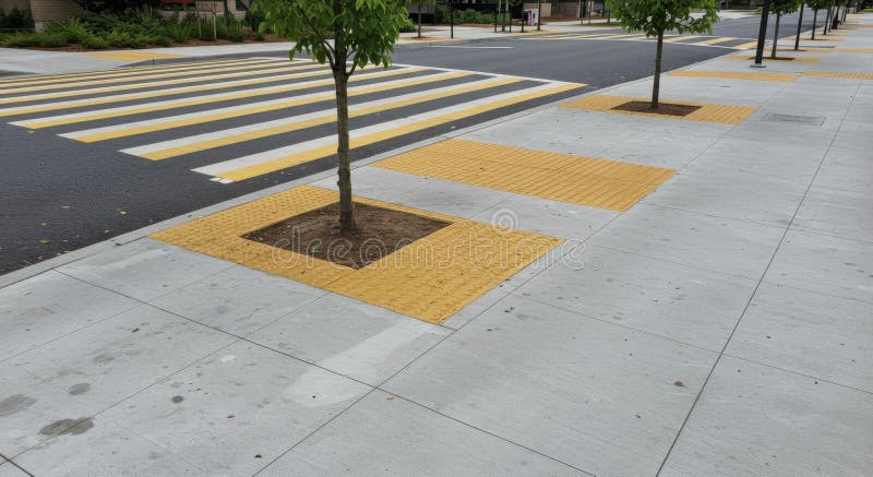Grey and Yellow Pavement Design with Small Trees Stock Illustration ...