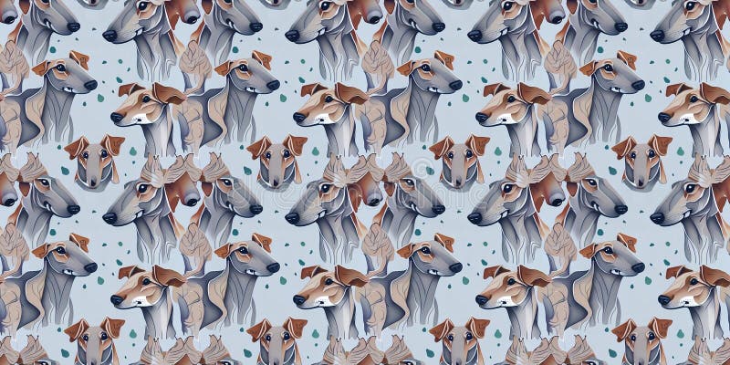 Greyhound Dog Faces Watercolor White Background Clipart Seamless ...