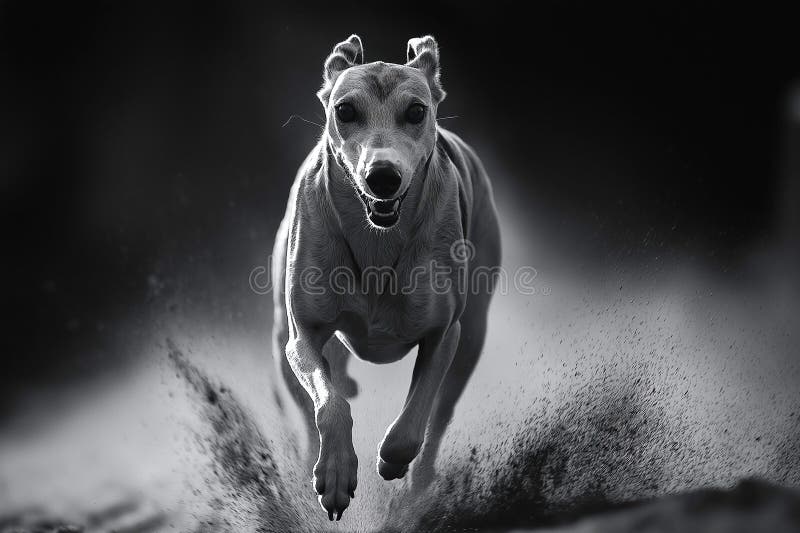 Greyhound Dog Running on Track. Fast Competitive Dog Breed Stock ...