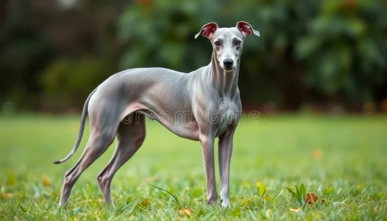 Greyhound Dog is Standing in a Grassy Field Stock Photo - Image of ...