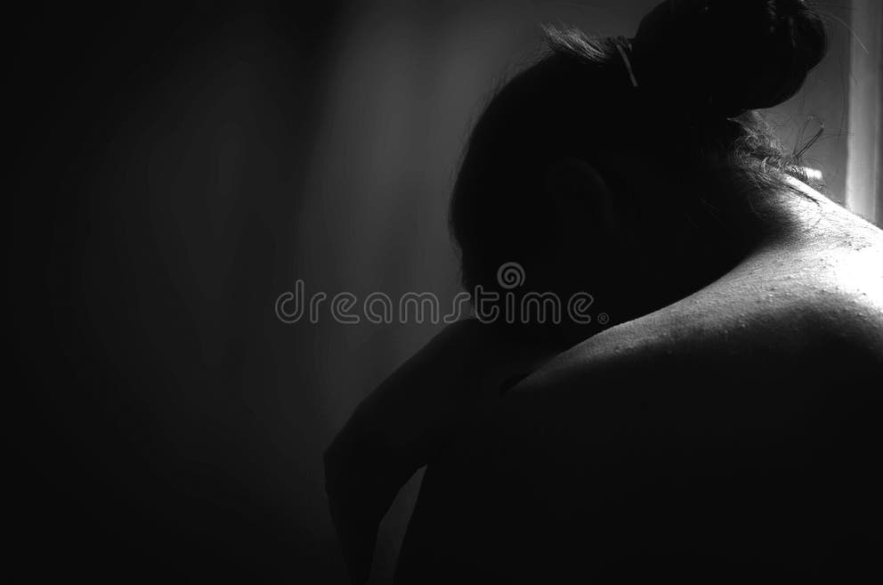 Greyscale Back View of a Crying Female Stock Photo - Image of lonely ...