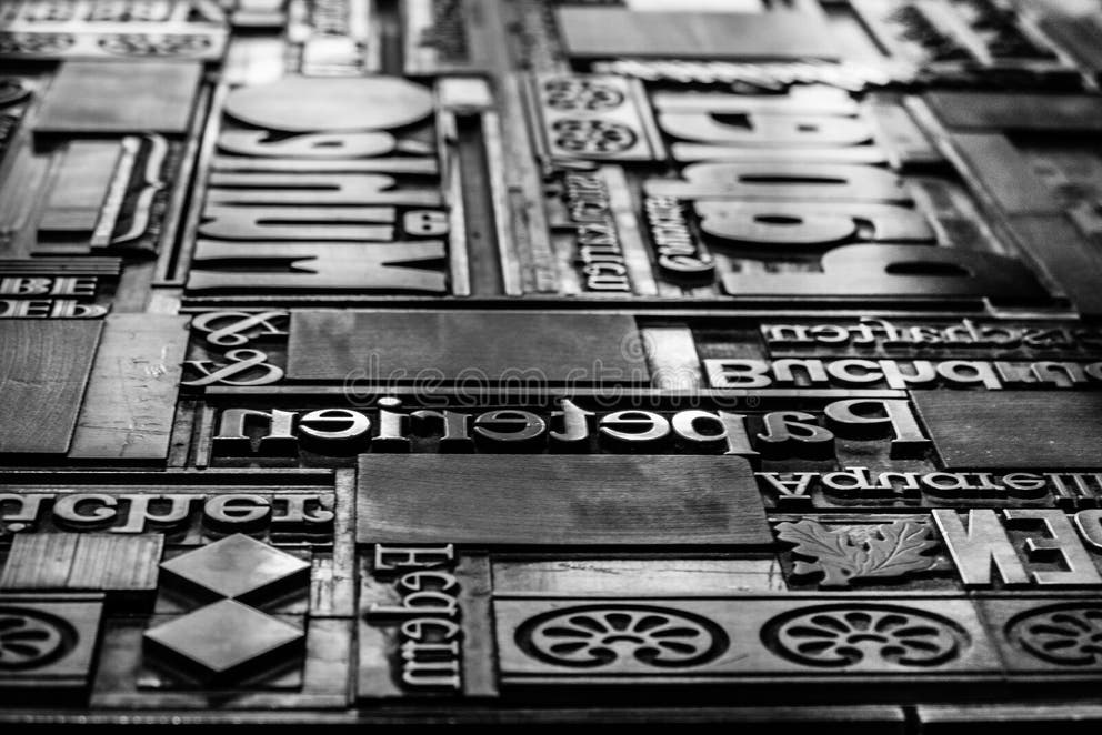 Greyscale block of type stock photo. Image of press, print - 80759466