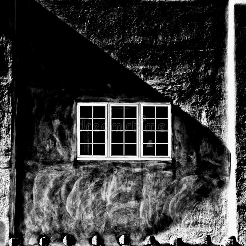 Greyscale Closeup of a White Window on an Old Wall Under the Sunlight ...