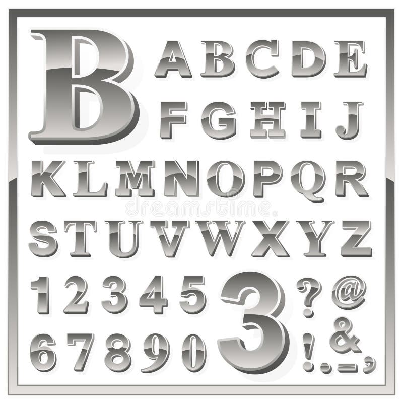 Greyscale Metallic Numerals and Alphabet Letters Stock Vector ...