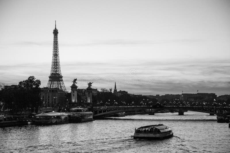 Greyscale of the River Seine Surrounded by Buildings with the Eiffel ...