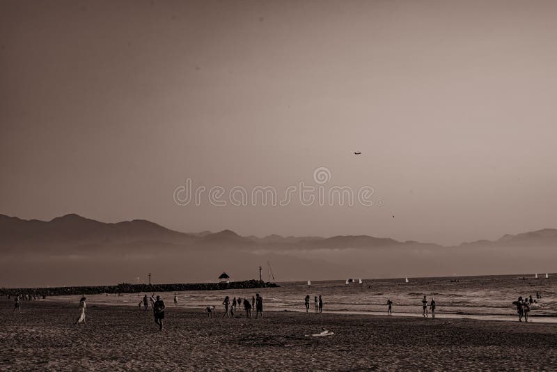 Greyscale Shot of the Beach in Mexico Stock Photo - Image of sunset ...