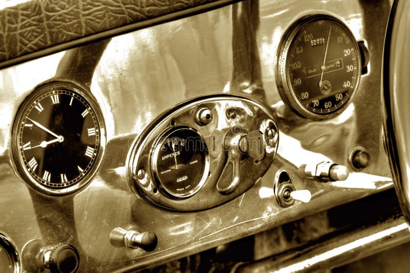 Greyscale Shot of the British Vintage Car Dashboard Editorial Photo ...
