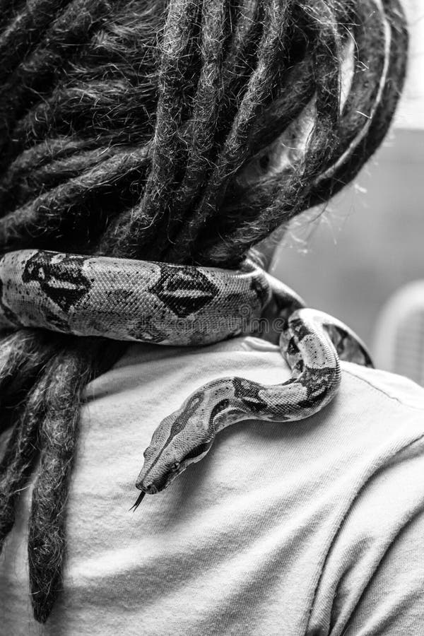 A Man with a Snake Around His Neck. White Background. Snake Around a ...