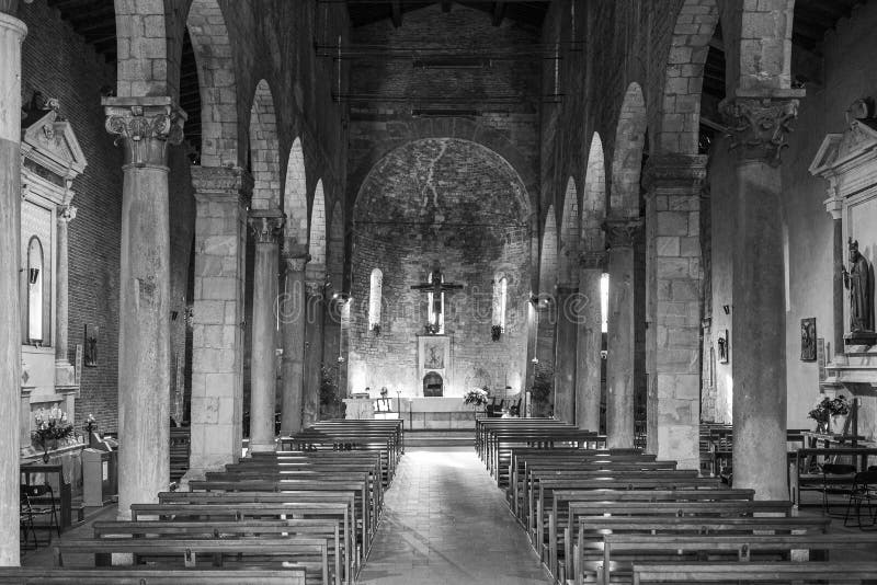 Greyscale Shot of the Inside of a Church with Empty Chairs Editorial ...