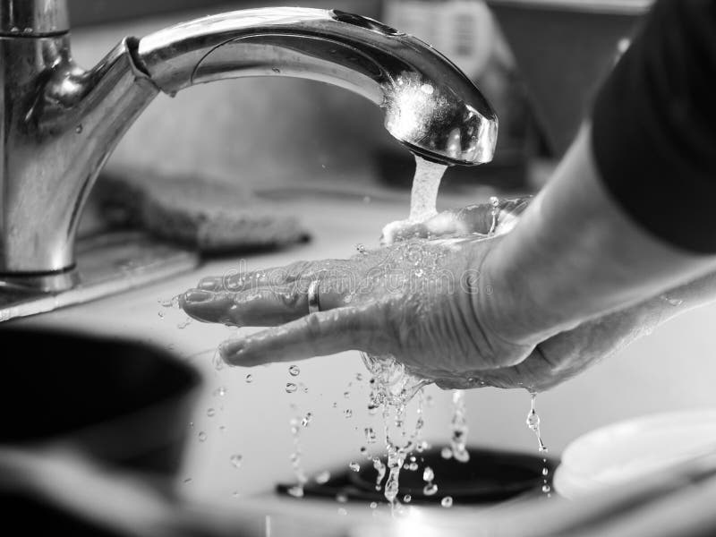 Greyscale Shot of a Person Washing Hands Stock Photo - Image of washing ...