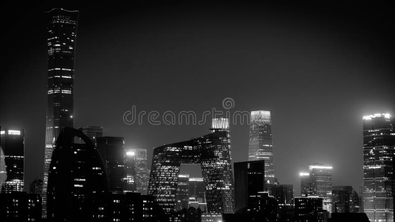Greyscale Shot of the Skyscrapers in the Evening Stock Image - Image of ...