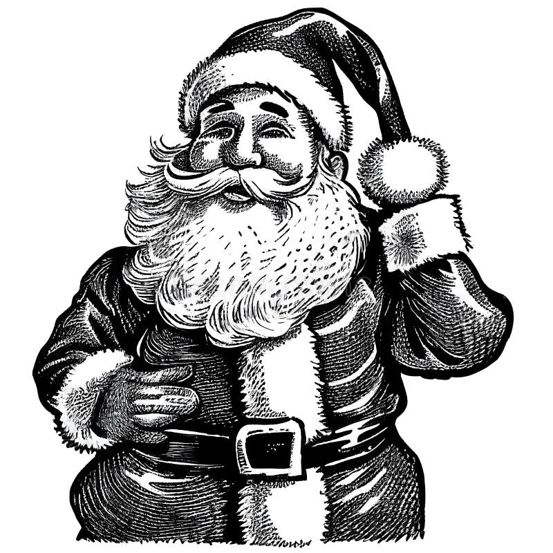 Greyscale Sketch of Santa Claus Smiling. Stock Illustration ...