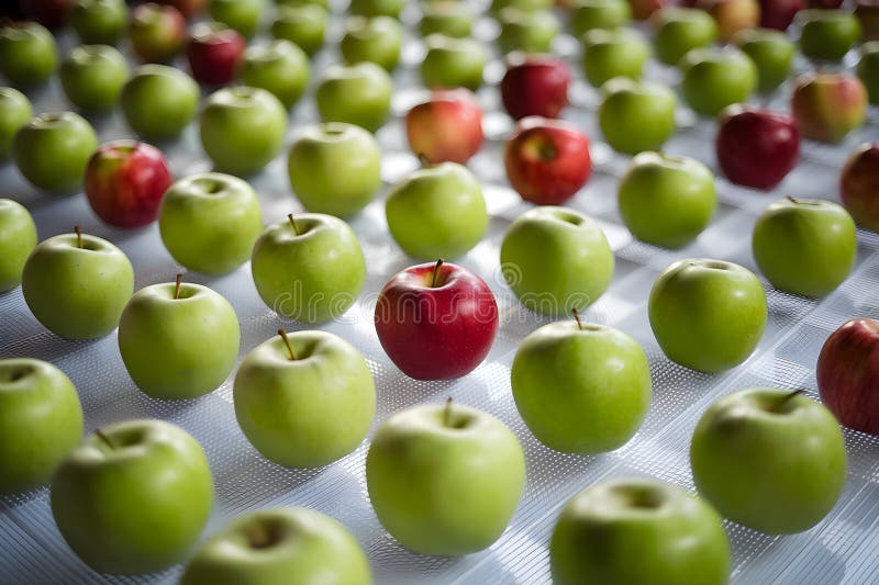 Grid of Apples with a Red Apple Standing Out, Creating Visual Contrast ...