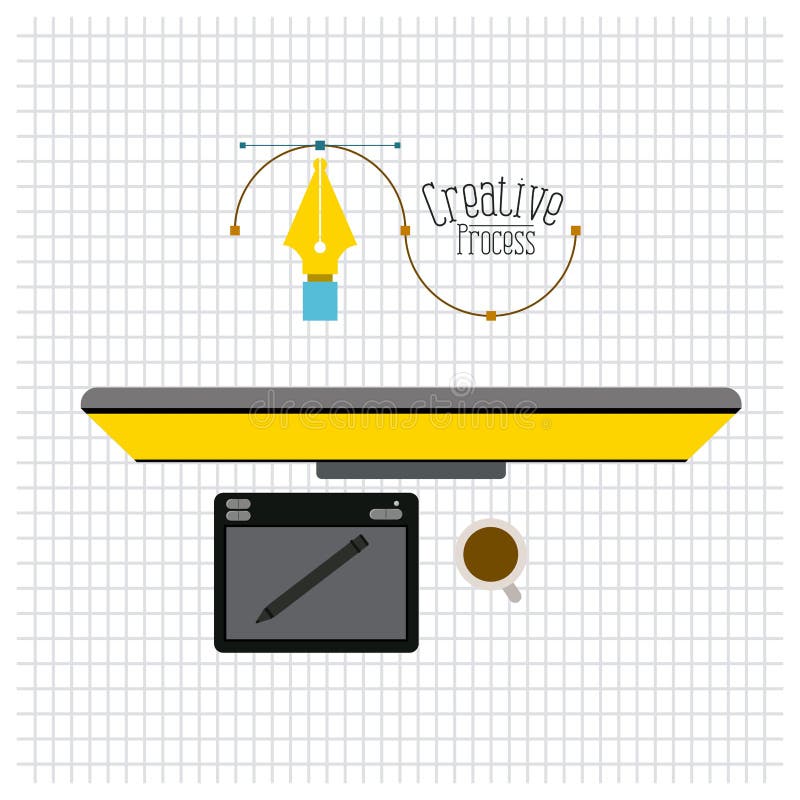 Grid Background with Top View Desktop Computer and Designers Graphic ...