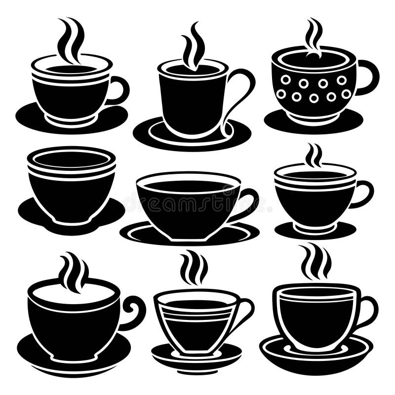 A Grid of Black Silhouette Coffee Cups in Various Shapes and Designs ...