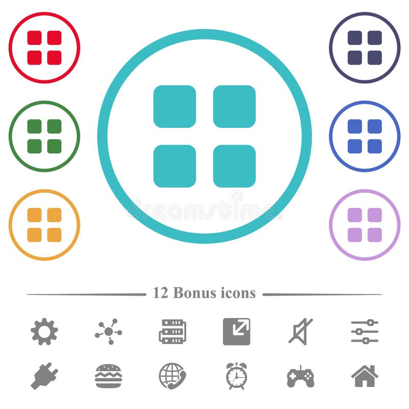 Grid Button Flat Color Icons in Circle Shape Outlines Stock Vector ...