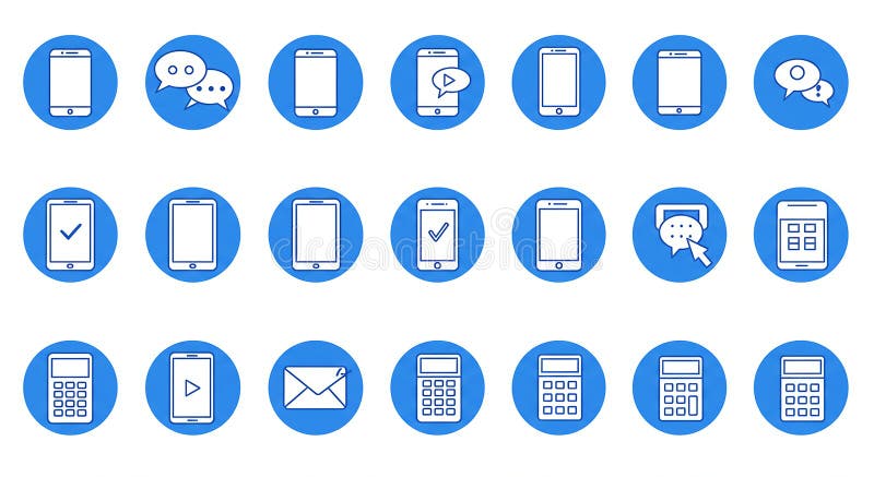 A Grid of 18 Circular Icons, Each Featuring a Different Symbol on a ...