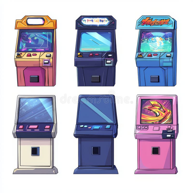 A Grid of Colorful Retro Arcade Machines. Stock Image - Image of ...