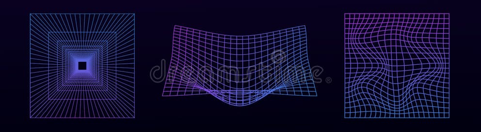 Grid of Curved and Twisted Lines. Retrofuturistic Abstract Background ...