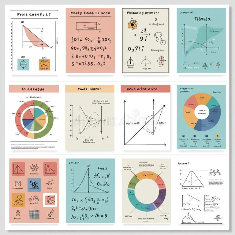 Grid of 12 Diagrams and Charts on Varied Backgrounds. Each Panel ...