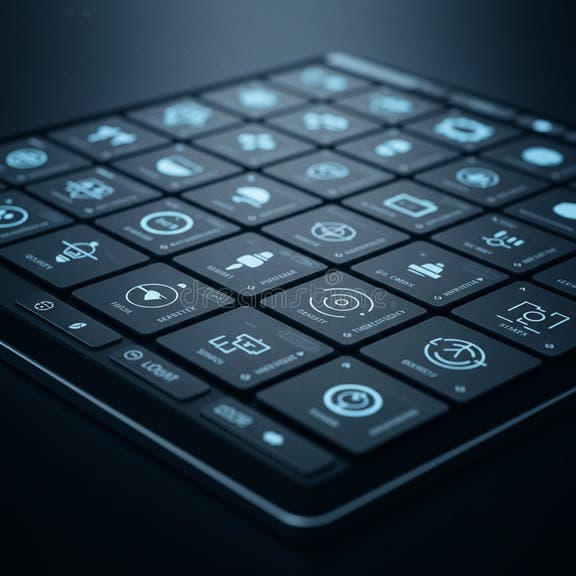 A Grid of Digital Icons Arranged on a Dark, Backlit Panel Resembling a ...